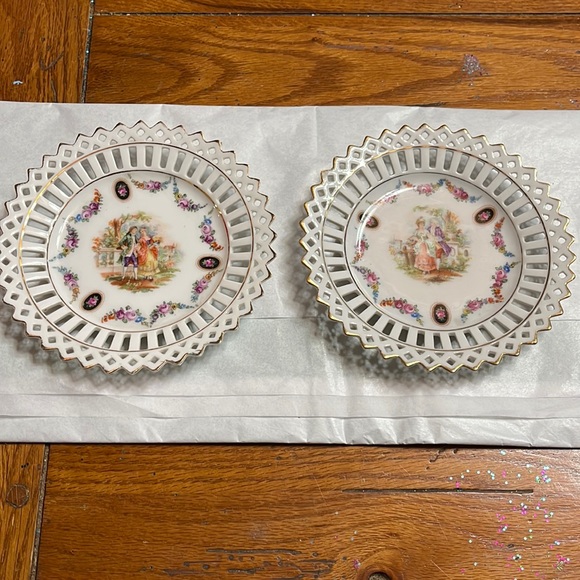Accents | Reticulated German Courting Couple Porcelain Plates Vintage ...